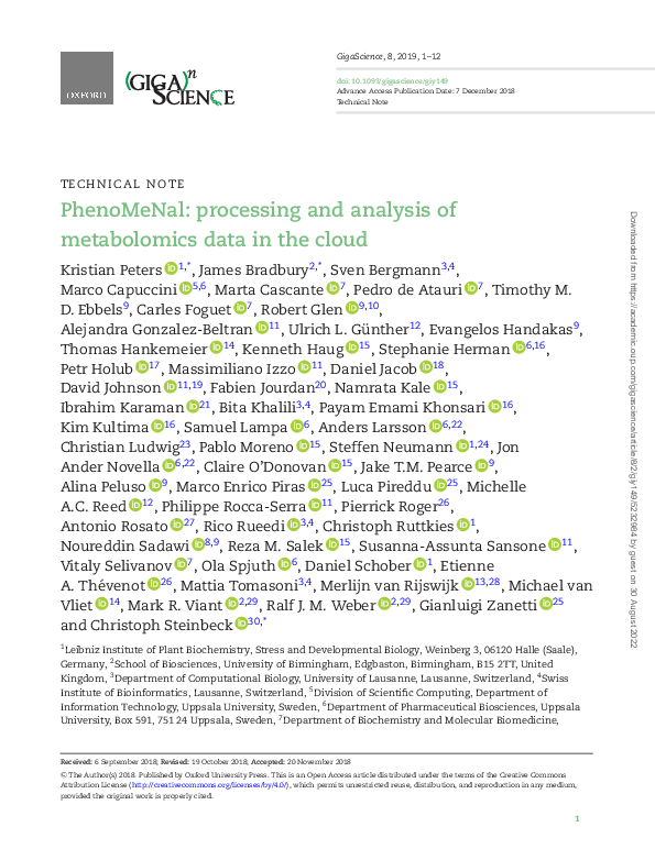 (PDF) PhenoMeNal: processing and analysis of metabolomics data in the cloud