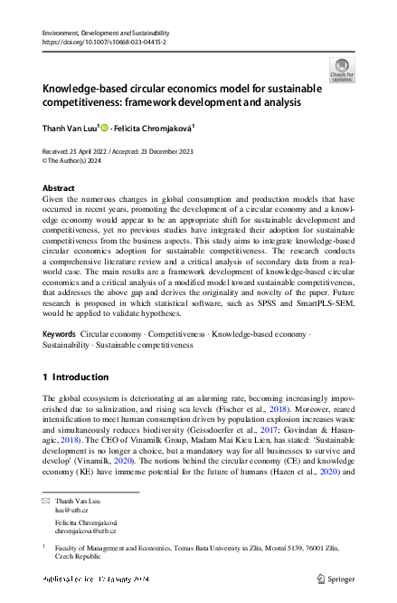 (PDF) Knowledge-based circular economics model for sustainable competitiveness: framework ...
