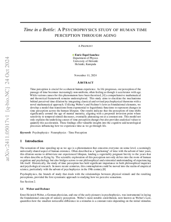 (PDF) Time in a bottle. A psychophysics study of human time perception ...