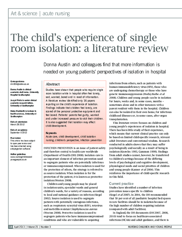 (PDF) The child’s experience of single room isolation: a literature review