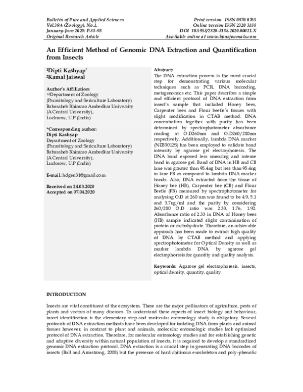 (PDF) An Efficient Method of Genomic DNA Extraction and Quantification ...