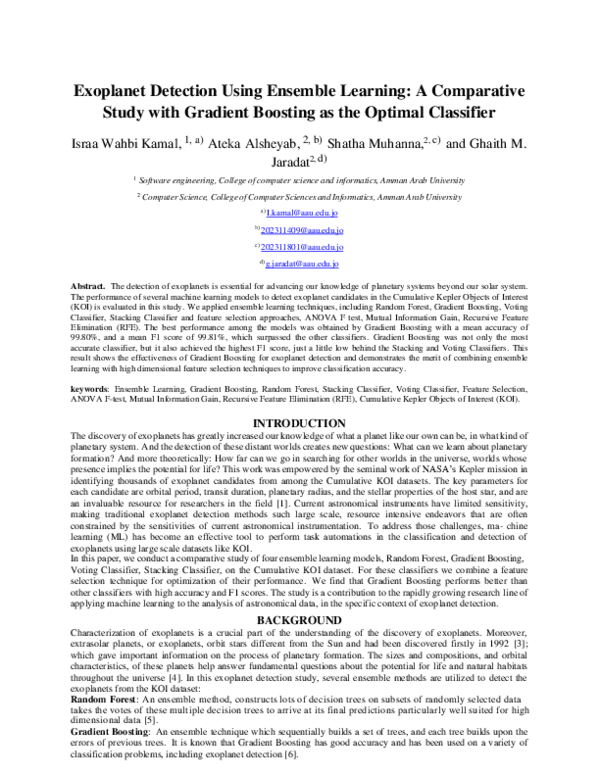 (PDF) Exoplanet Detection Using Ensemble Learning: A Comparative Study with Gradient Boosting as ...
