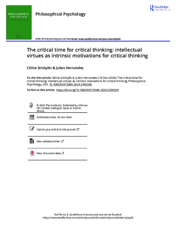 (PDF) The critical time for critical thinking: intellectual virtues as ...