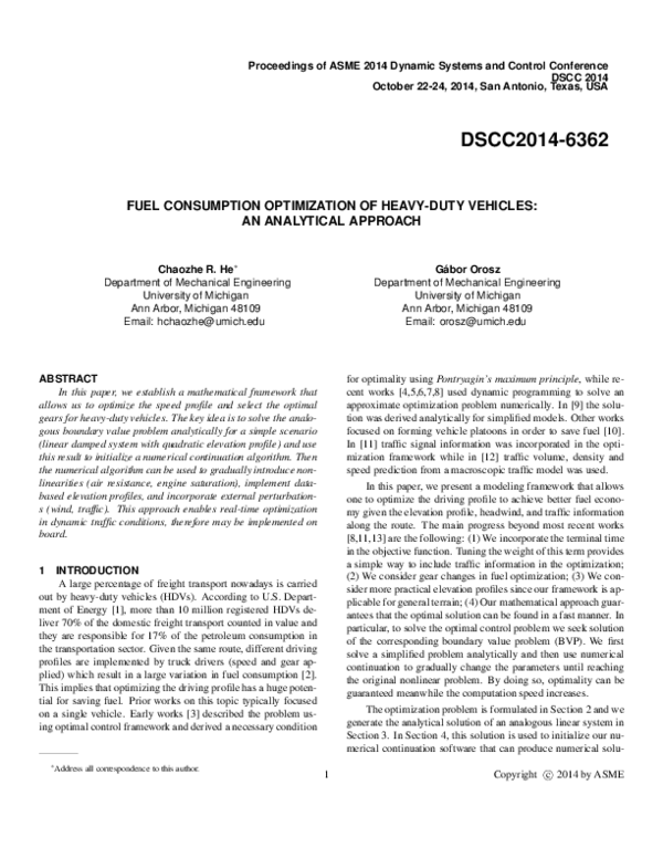 Pdf Fuel Consumption Optimization Of Heavy Duty Vehicles An Analytical Approach