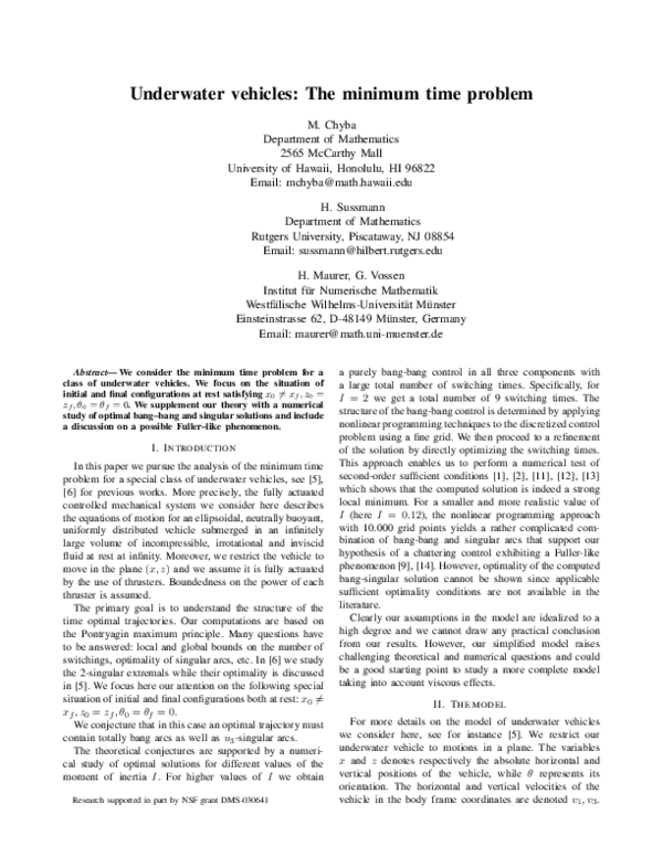 (PDF) Underwater vehicles: the minimum time problem | Helmut Maurer ...