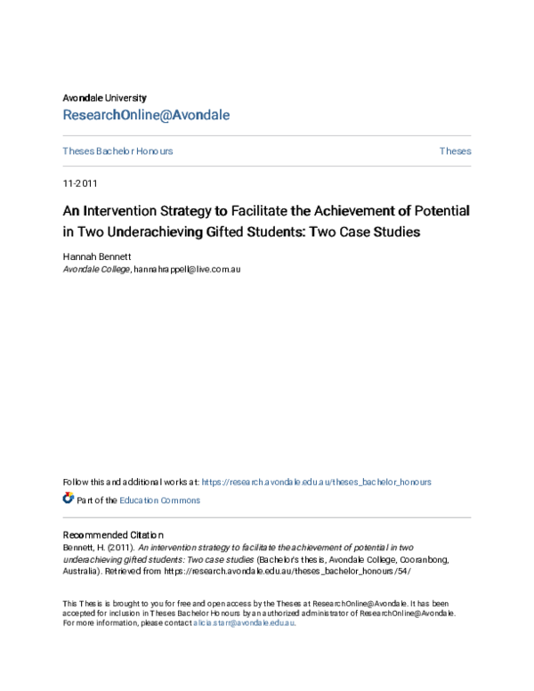 (PDF) An Intervention Strategy to Facilitate the Achievement of ...