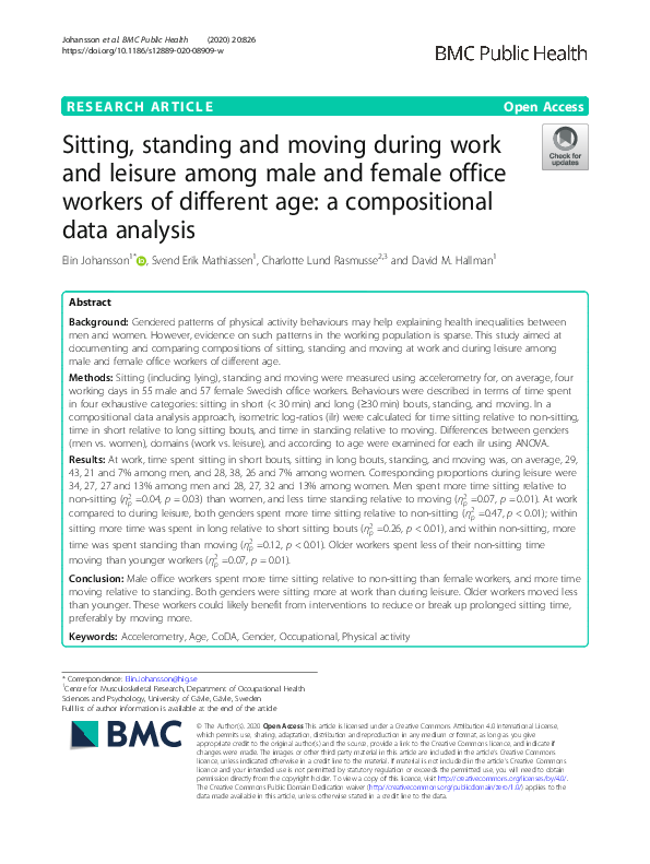 (PDF) Sitting, standing and moving during work and leisure among male ...