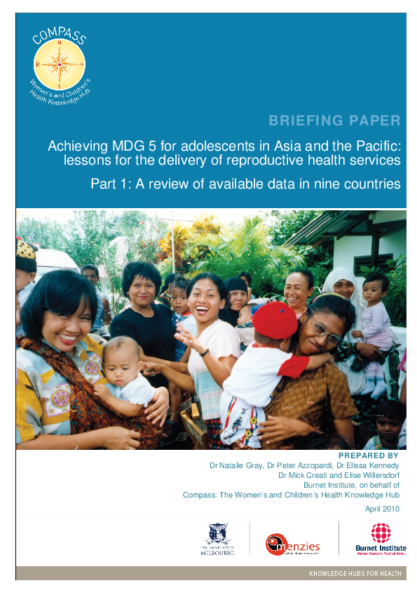(PDF) BRIEFING PAPER Achieving MDG 5 for adolescents in Asia and the ...