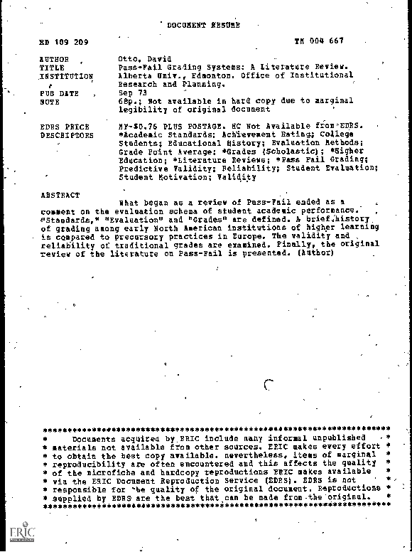 (PDF) Pass-Fail Grading Systems: A Literature Review