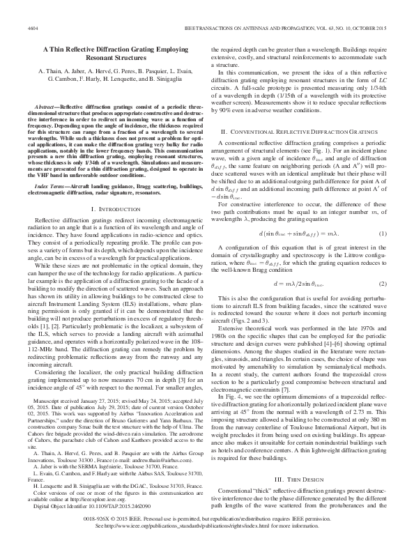 (PDF) A thin reflective diffraction grating employing resonant structures