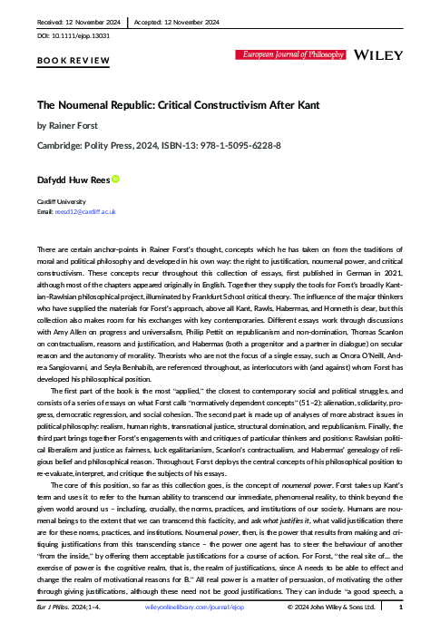 (PDF) The Noumenal Republic: Critical Constructivism After Kant