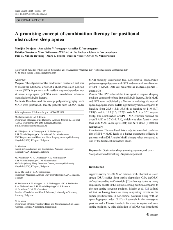 (PDF) Combination Therapy of SPT and MAD in Sleep Apnea