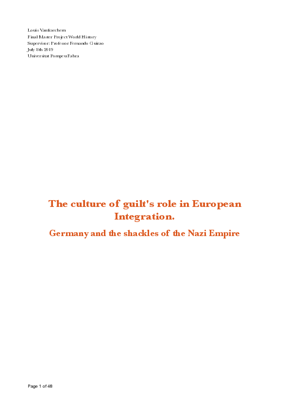 (PDF) Master Thesis. The culture of guilt's role in European Integration