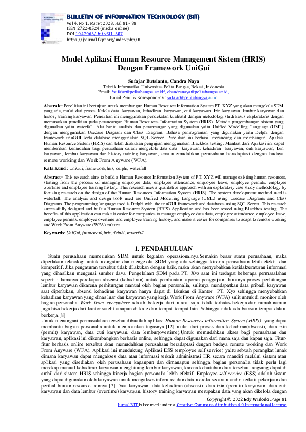 Pdf Model Aplikasi Human Resource Management Sistem Hris Dengan