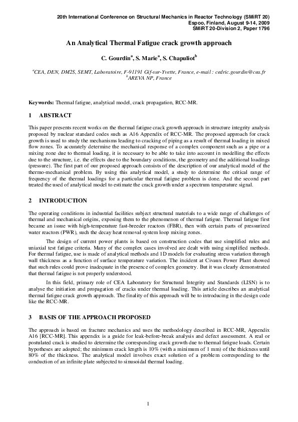 (PDF) An Analytical Thermal Fatigue crack growth approach