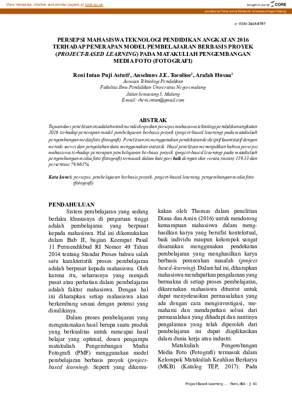 (PDF) Persepsi Mahasiswa Teknologi Pendidikan Angkatan 2016 Terhadap Penerapan Model ...