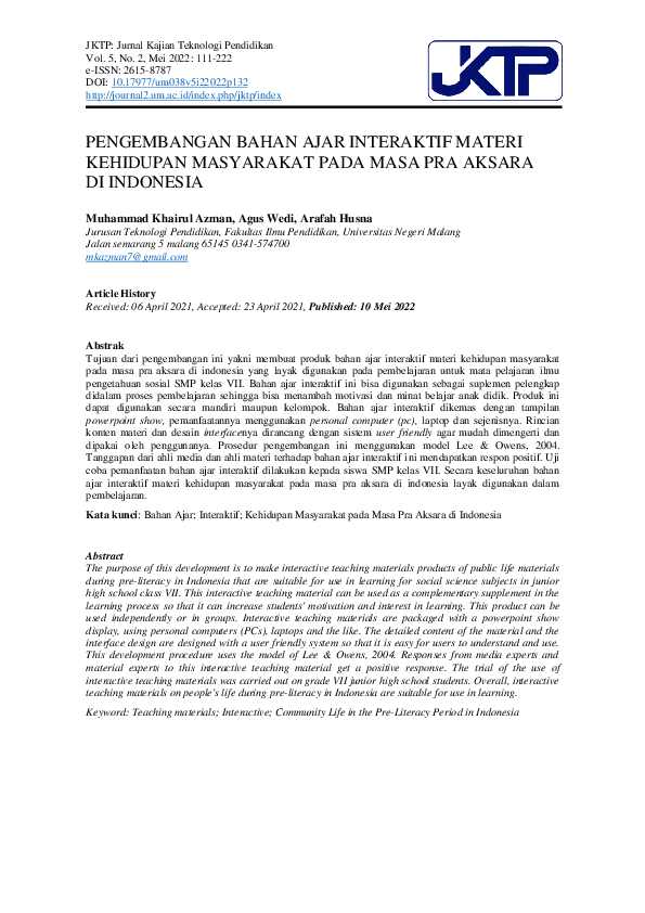 (PDF) Pengembangan Bahan Ajar Interaktif Materi Kehidupan Masyarakat Pada Masa Pra Aksara Di ...