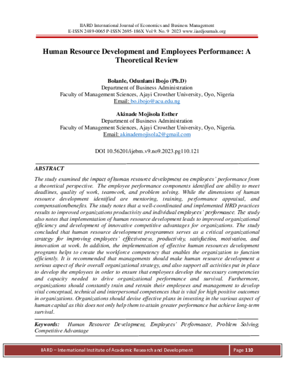 (PDF) Human Resource Development and Employees Performance: A ...