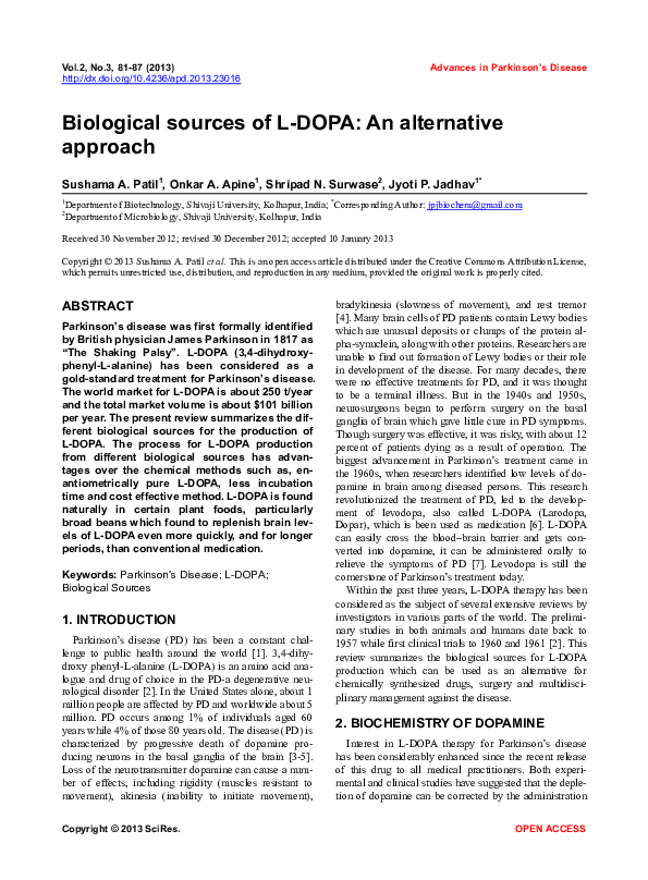 (PDF) Biological sources of L-DOPA: An alternative approach