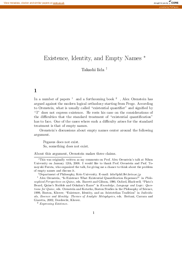 (PDF) Existence, Identity and Empty Names