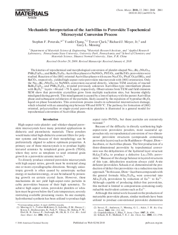 (PDF) Mechanistic Interpretation of the Aurivillius to Perovskite ...