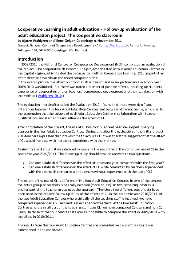 (PDF) Cooperative Learning in adult education: Follow-up evaluation of the adult education ...