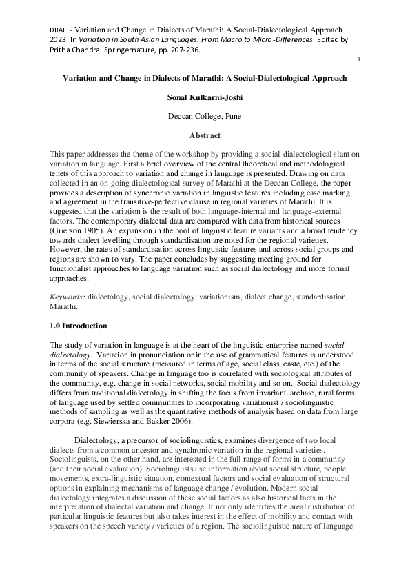 (PDF) Variation and Change in Dialects of Marathi: A Social ...