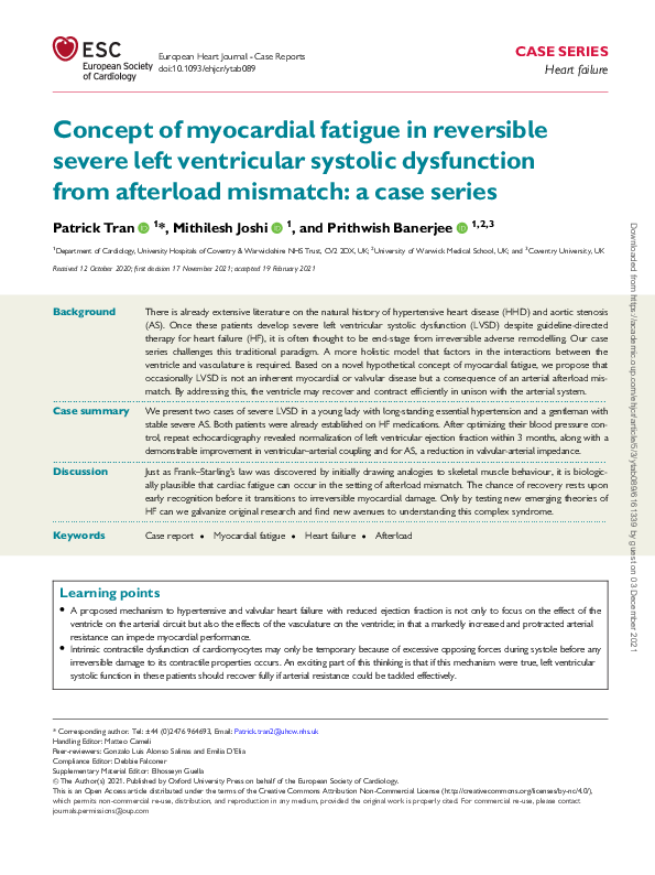 (PDF) Concept of myocardial fatigue in reversible severe left ...
