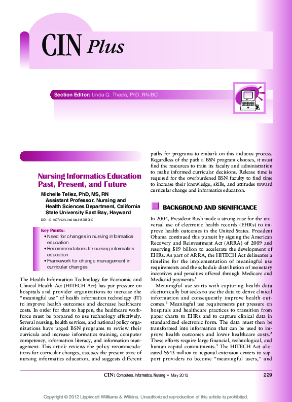 (PDF) Nursing Informatics Education: Past, Present, and Future