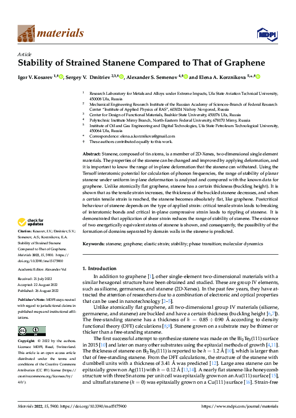 (PDF) Stability of Strained Stanene Compared to That of Graphene