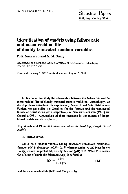 (PDF) Identification of models using failure rate and mean residual life of doubly truncated ...