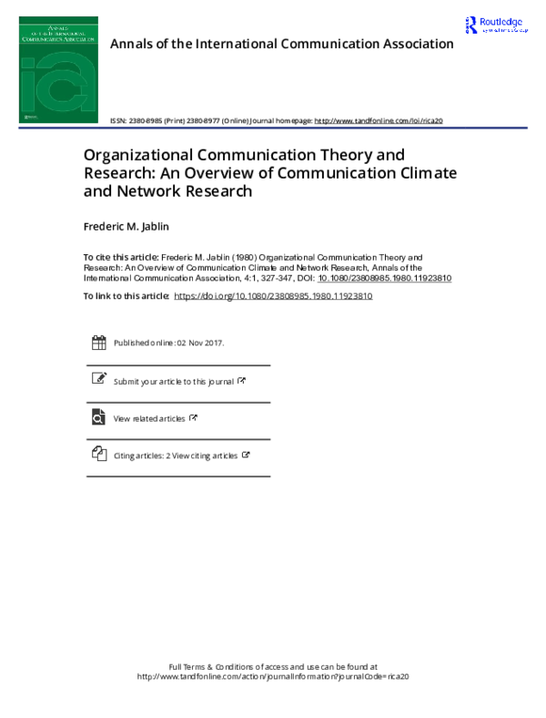 (PDF) Organizational Communication Theory and Research: An Overview of ...