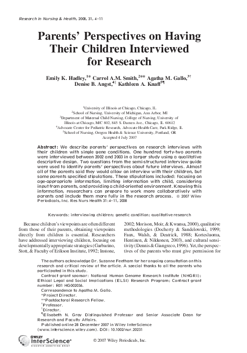 (PDF) Parents' perspectives on having their children interviewed for ...