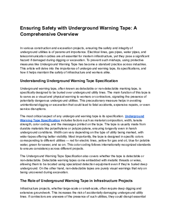 (PDF) Ensuring Safety with Underground Warning Tape: A Comprehensive ...