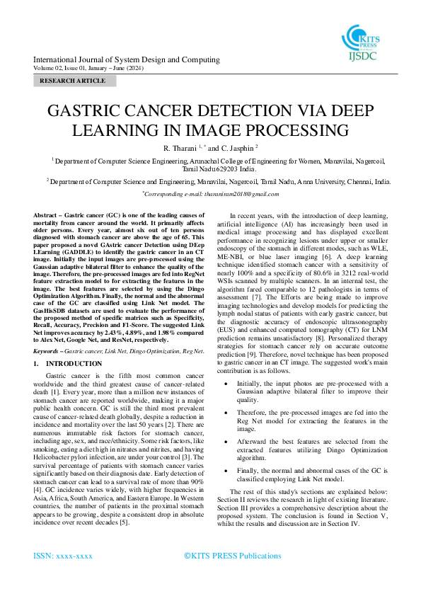 (PDF) GASTRIC CANCER DETECTION VIA DEEP LEARNING IN IMAGE PROCESSING
