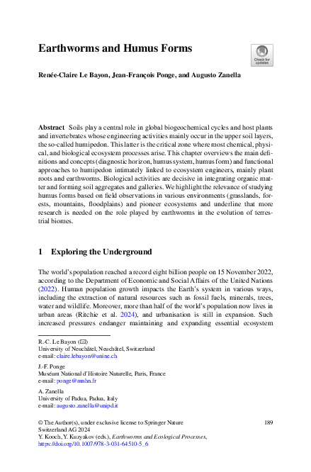 (PDF) Earthworms and humus forms
