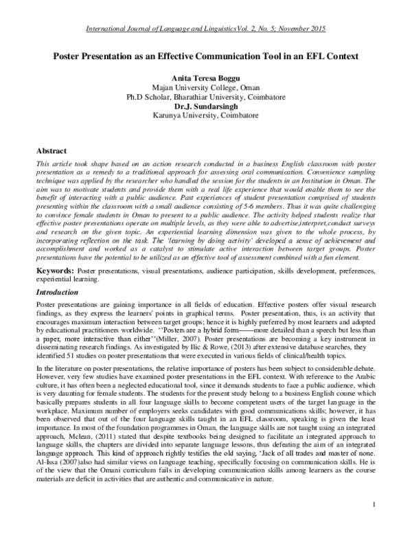 (PDF) Poster Presentation as an Effective Communication Tool in an EFL ...