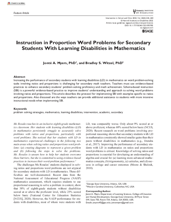 (PDF) Intensive Word Problem Solving for Students With Learning Disabilities in Mathematics