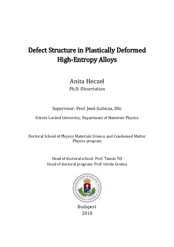 (PDF) Defect structure in plastically deformed high-entropy alloys ...