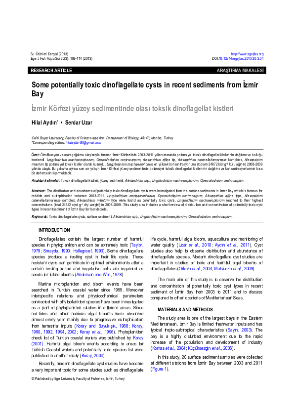 (PDF) Some potentially toxic dinoflagellate cysts in recent sediments ...