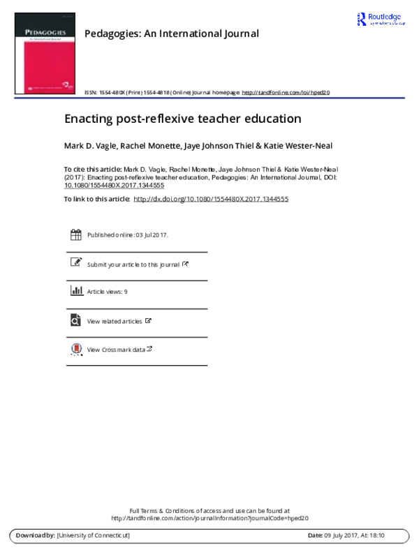 (PDF) Enacting post-reflexive teacher education | Mark D Vagle ...