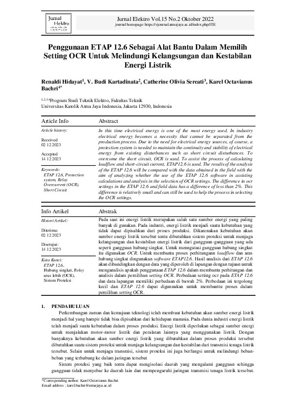 (PDF) Penggunaan ETAP 12.6 Sebagai Alat Bantu Dalam Memilih Setting OCR ...