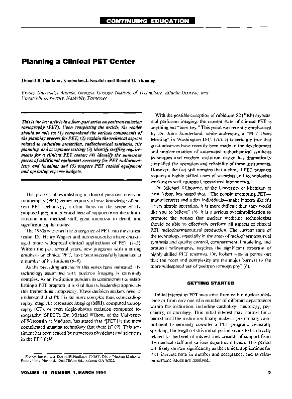 (PDF) Planning a Clinical PET Center