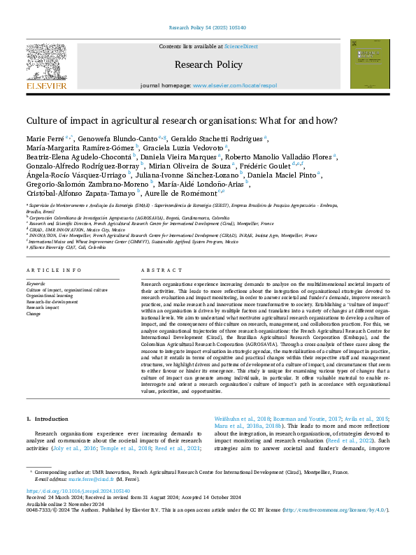 (PDF) Culture of impact in agricultural research organisations: What ...