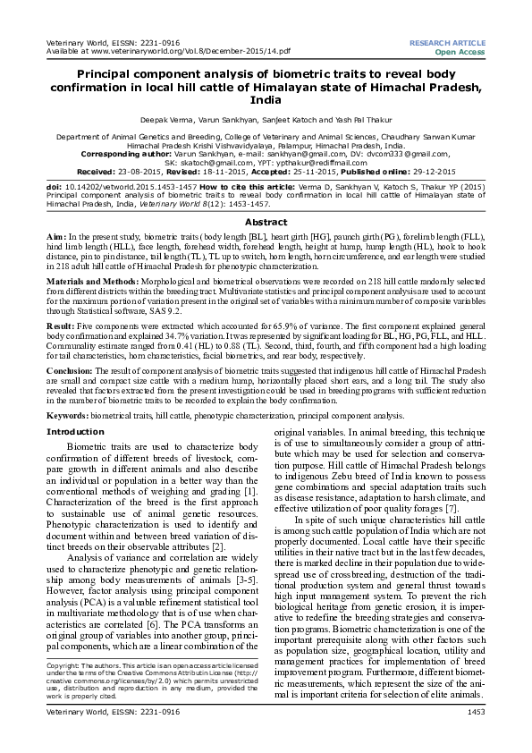 (PDF) Principal component analysis of biometric traits to reveal body confirmation in local hill ...