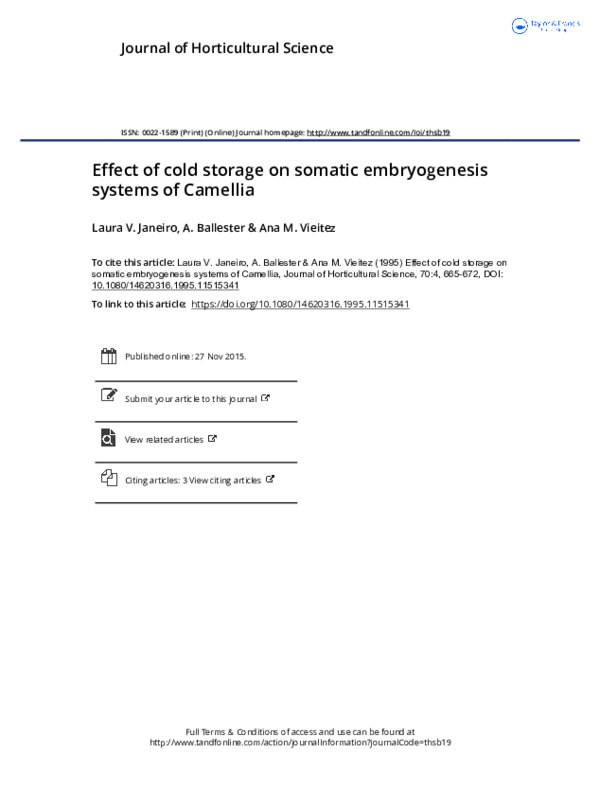 (PDF) Cold Storage Impact on Camellia Somatic Embryos