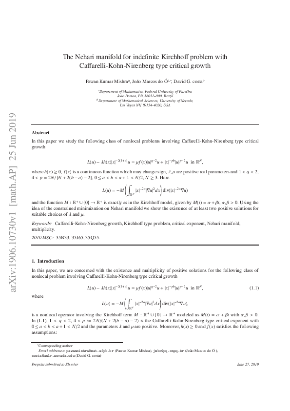 (PDF) The Nehari manifold for indefinite Kirchhoff problem with ...