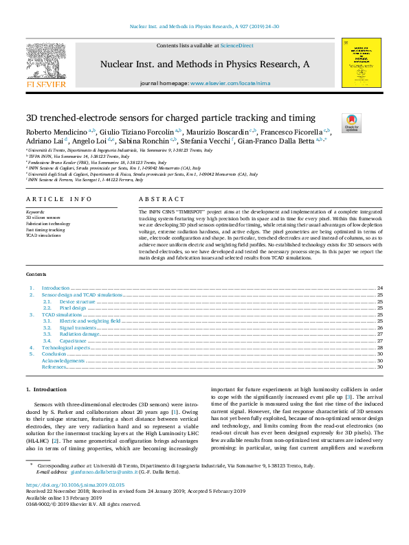 (PDF) 3D trenched-electrode sensors for charged particle tracking and timing