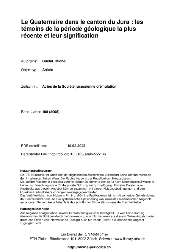 (PDF) Le Quaternaire dans le canton du Jura : les témoins de la période ...
