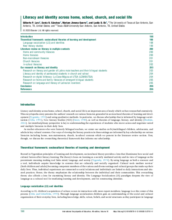 (PDF) Literacy and identity across home, school, church, and social life